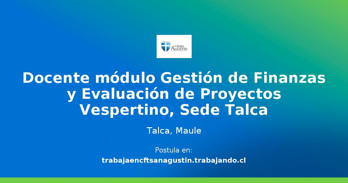 Docente módulo Gestión de Finanzas y Evaluación de Proyectos Vespertino ...